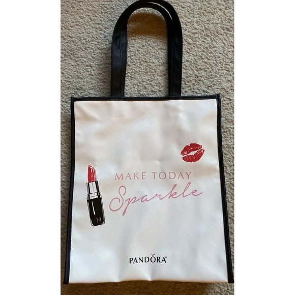 Bags | Pandora Tote Shopping Bag White Black Red Lipstick Lips Size ...